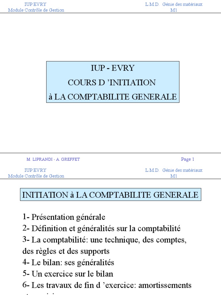 Initiation À La Comptabilité Générale | PDF | Bilan comptable | Comptabilité