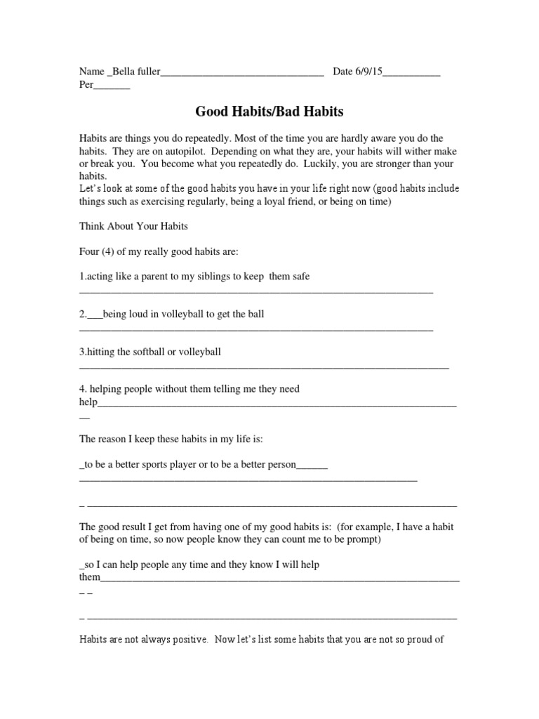 Good and Bad Habits Analysis | PDF | Self-Improvement
