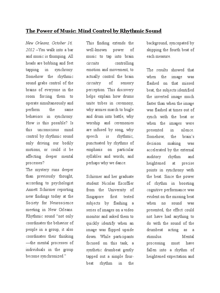 The Power of Music Mind Control by Rhythmic Sound | PDF | Neuroscience ...