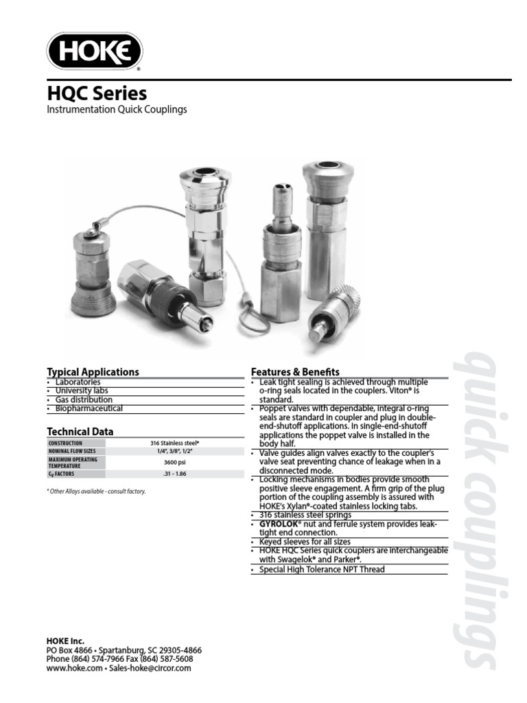 Catalog 79600ENG HOKE HQC Series Quick Couplings 01.2013 | PDF | Valve | Pipe (Fluid Conveyance)