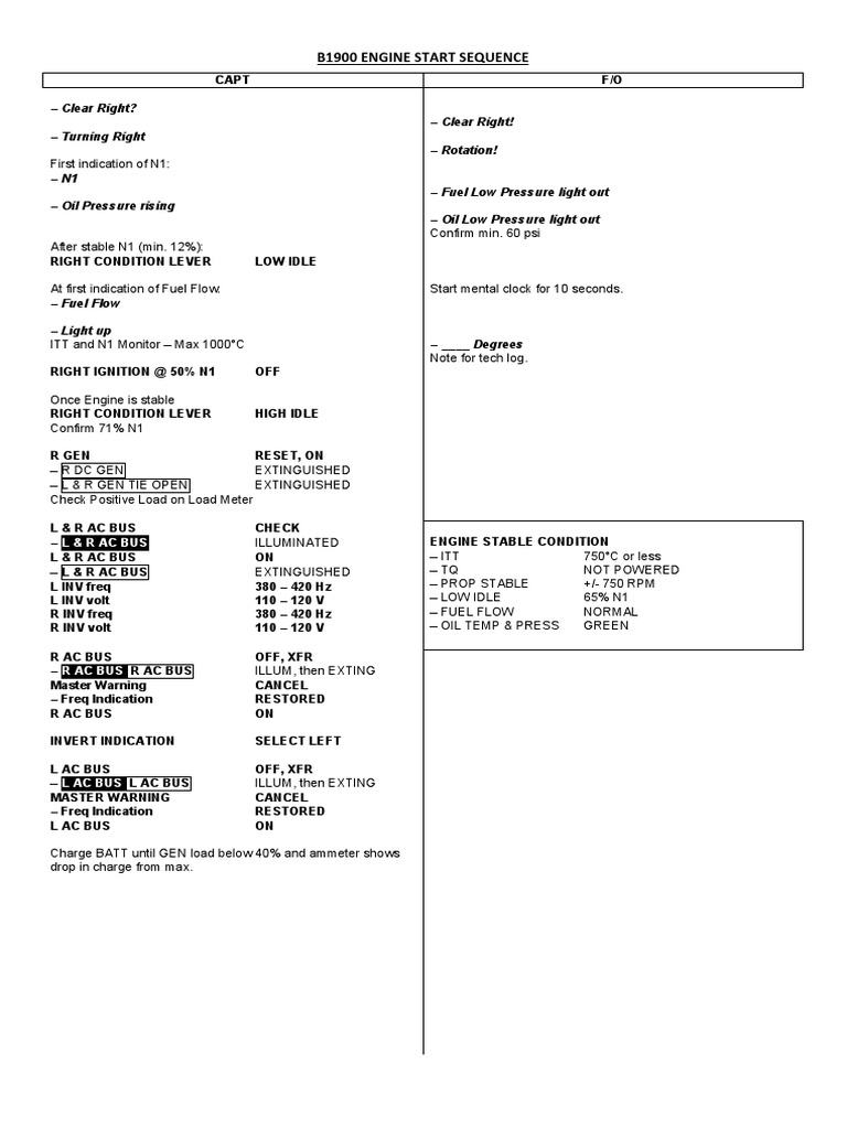 b1900 Engine Start Sequence | PDF