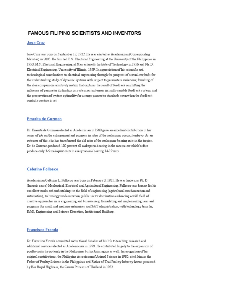 Notable Filipino Scientists and Inventions | PDF | Scientist | Engineering