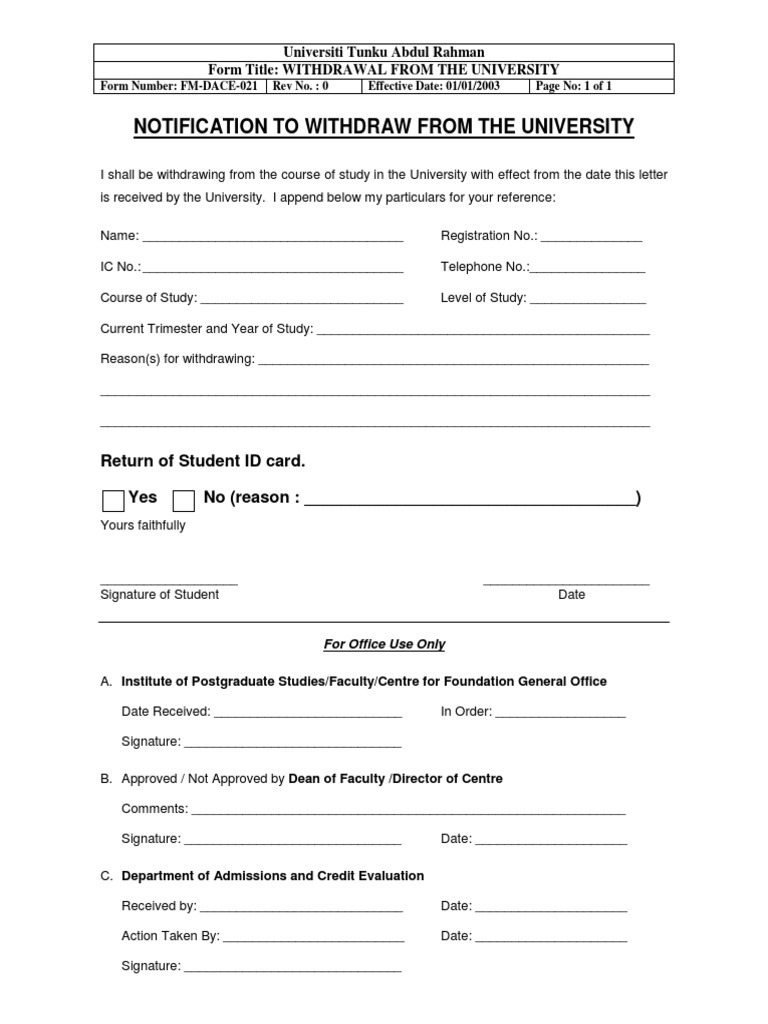 University Withdrawal Form | PDF | Career & Growth