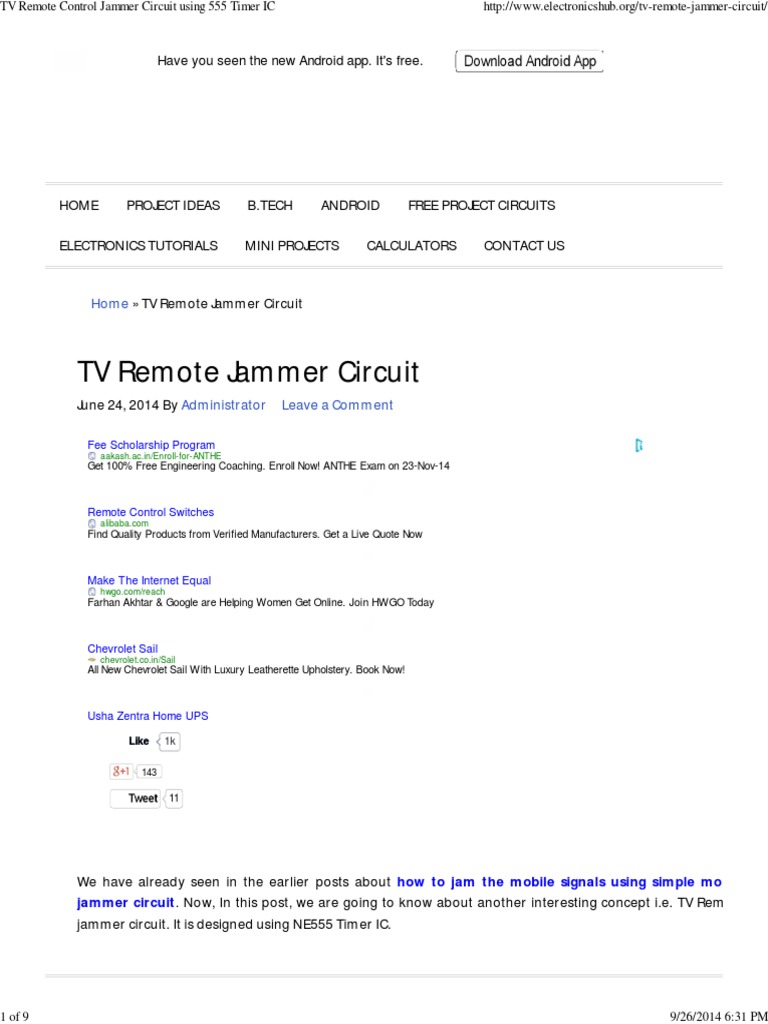 TV Remote Control Jammer Circuit Using 555 Timer IC | PDF | Remote ...