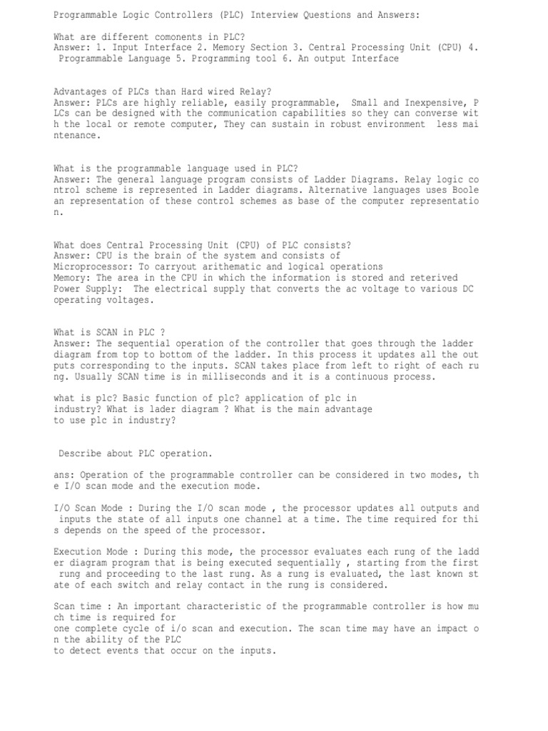 PLC Interview Questions | PDF | Programmable Logic Controller | Electronics