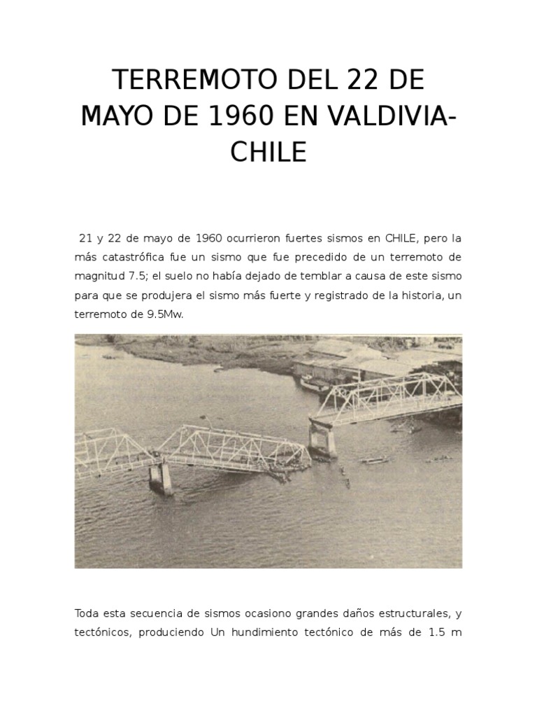 Terremoto Del 22 de Mayo de 1960 en Valdivia | Temblores | Peligros geológicos