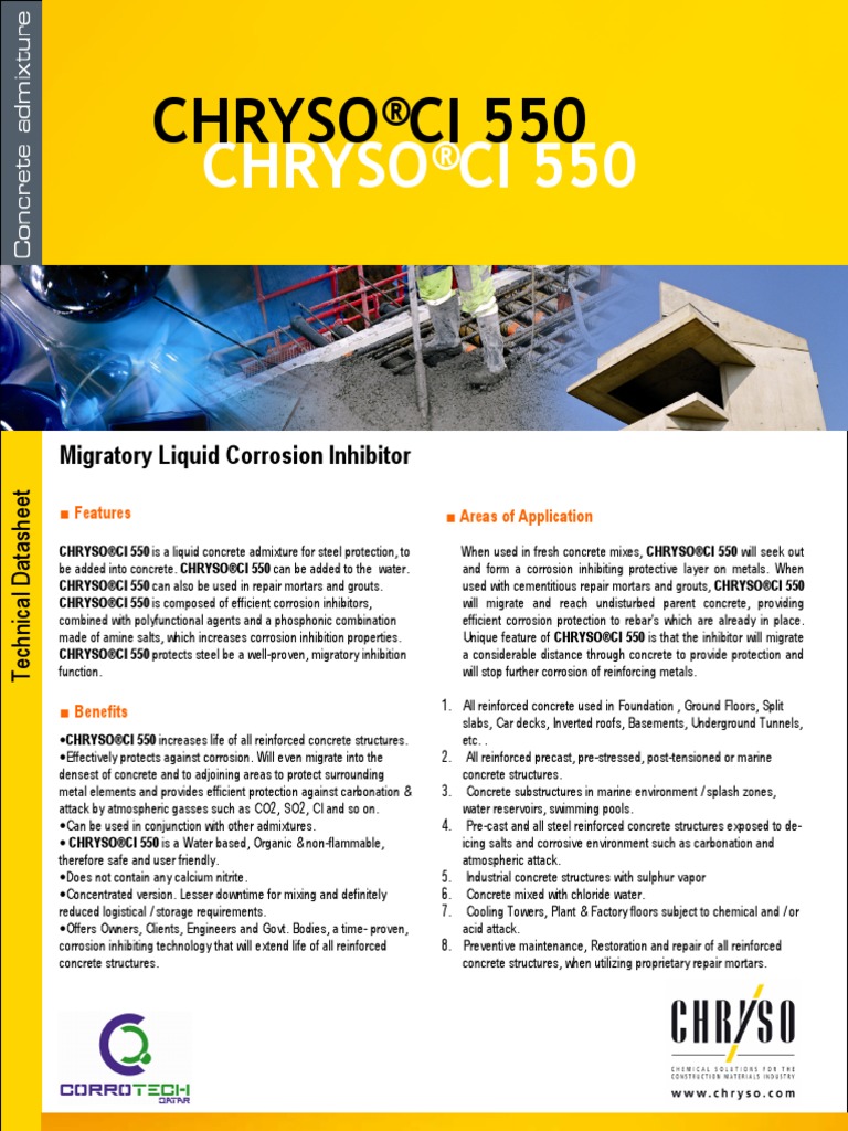 Chryso CI 550 | PDF | Reinforced Concrete | Concrete