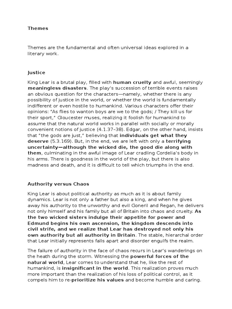 Themes, Motifs, Symbols | PDF | King Lear