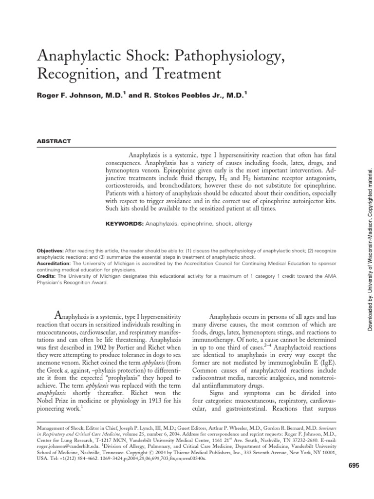 Anaphylactic Shock - Pathophysiology, Recognition, and Treatment PDF ...