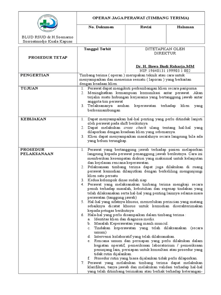 Sop Operan Jaga Perawat