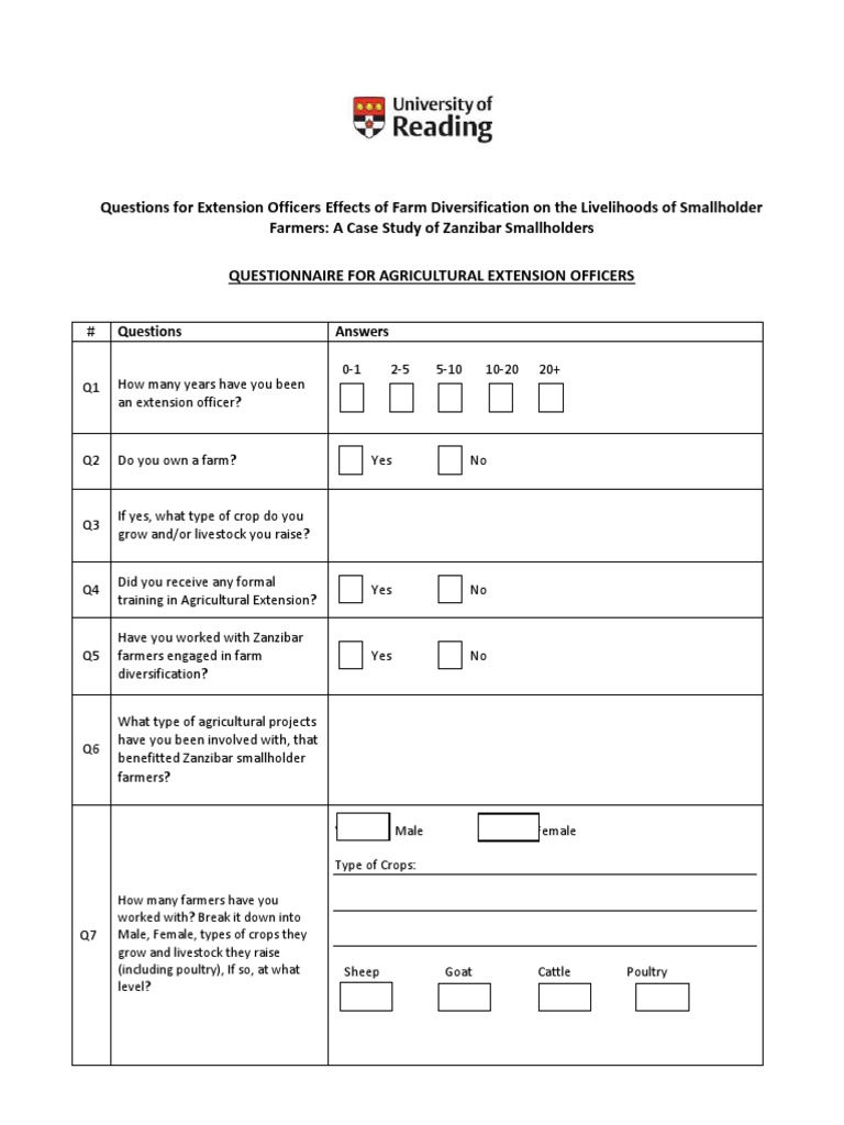 Questionnaire For Agricultural Extension Officers-Bmt 2 | PDF