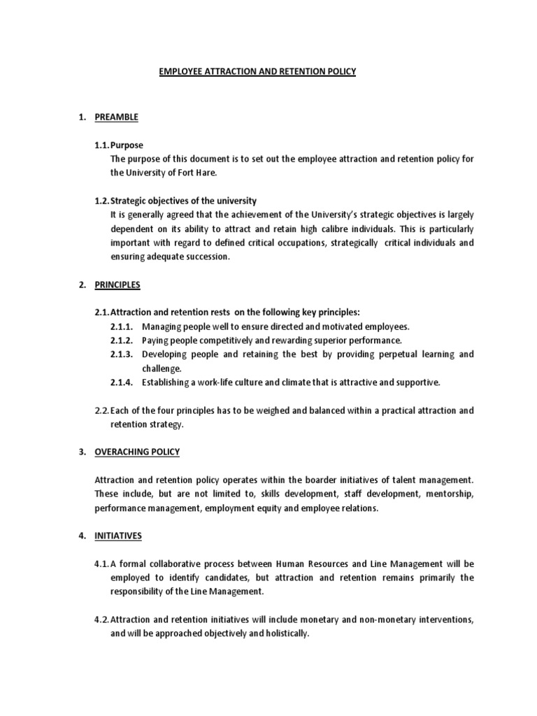 Employee Attraction and Retention Policy | PDF | Employee Retention ...