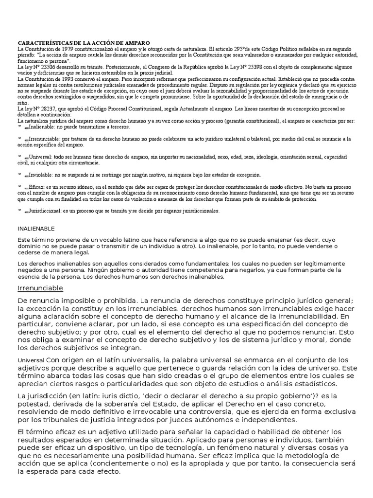 Características del Amparo Constitucional | PDF | Derechos humanos ...
