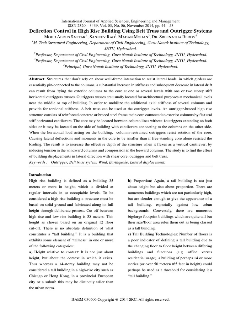 Deflection Control in High Rise Building Using Belt Truss and Outrigger ...