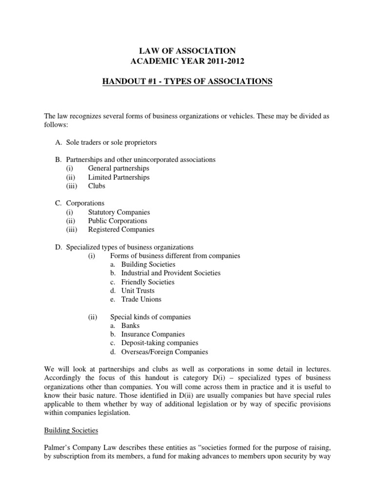 Handout # 1 - Types of Association | PDF | Trust Law | Securities (Finance)