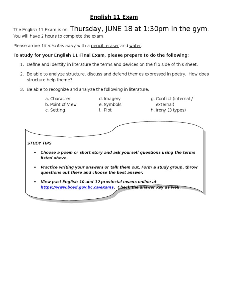 English 11 Final Exam Study Guide | PDF | Poetry | Essays