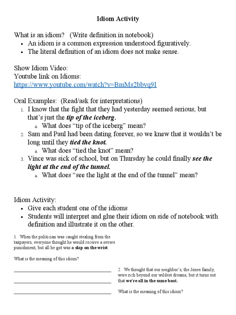 Idiom Activity | PDF | Idiom | Leisure
