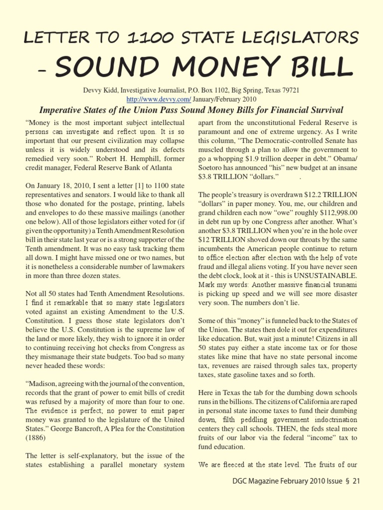 Letter To 1100 State Legislators by Devvy Kidd | PDF | State ...