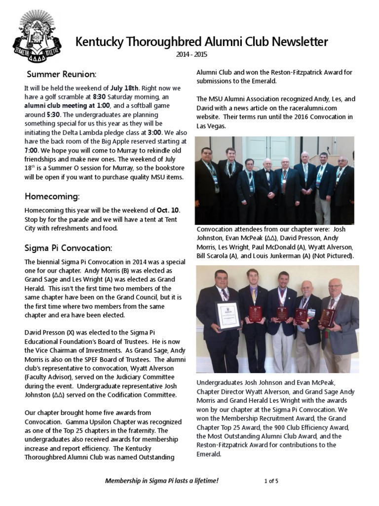 Kentucky Thoroughbred Alumni Club Newsletter: Summer Reunion | PDF ...