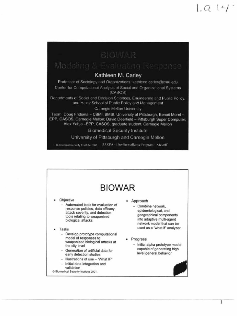 CMU BioWar Presentation | PDF | Biological Warfare | Agent Based Model