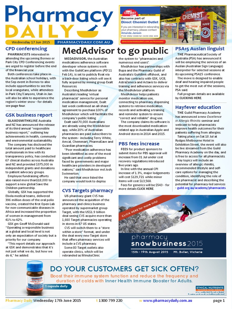 Pharmacy Daily For Wed 17 Jun 2015 - MedAdvisor To Go Public ...