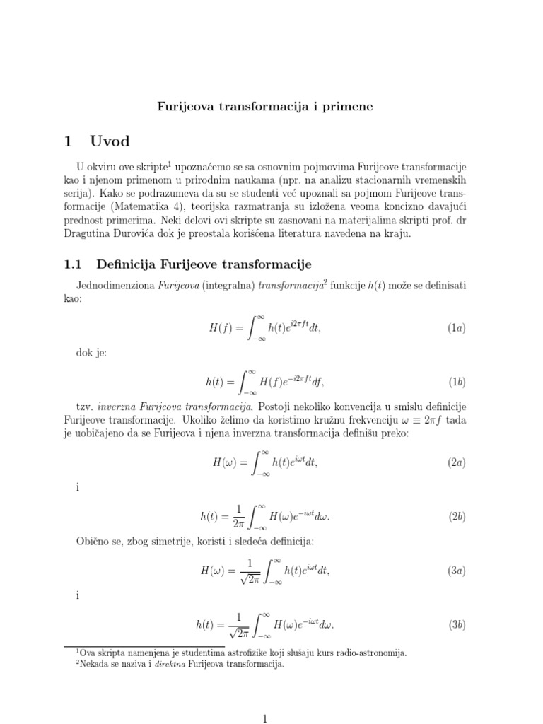 1 Uvod: Furijeova Transformacija I Primene | PDF