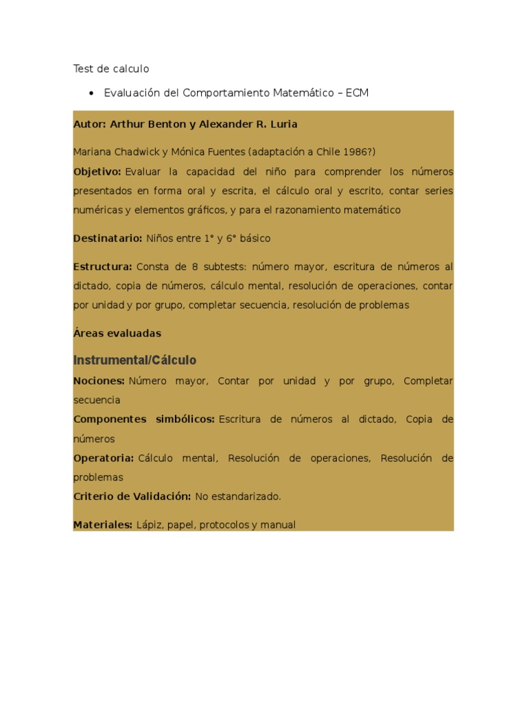 Test de Calculo | PDF | Cálculo | Aprendizaje