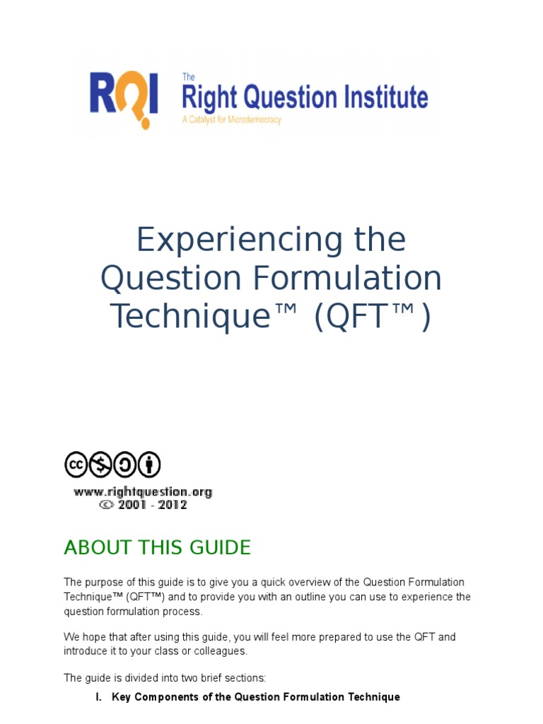 Experiencing The Question Formulation Technique™ (QFT™) : About This ...