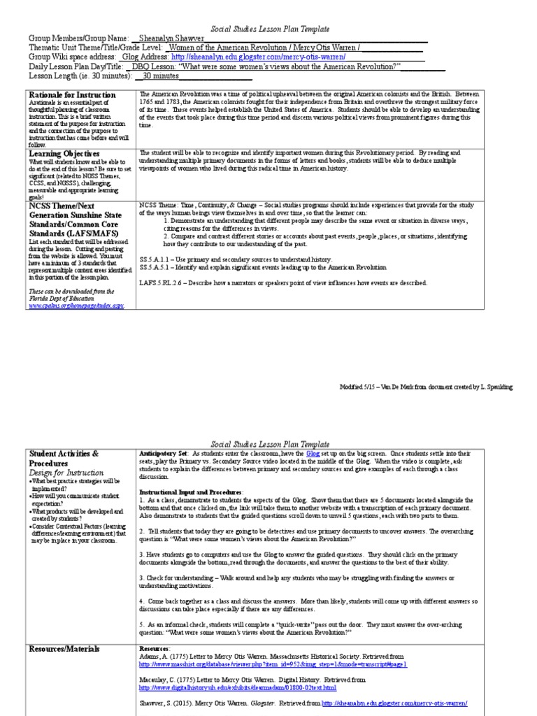 DBQ Lesson Plan Template | PDF | Lesson Plan | English As A Second Or ...