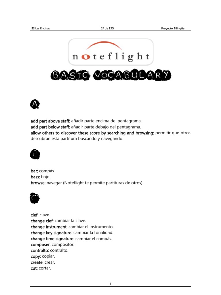 Note Flight Vocabulary | PDF | Instrumentos musicales | Fagot