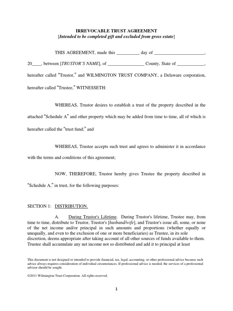 Wilmington Trust Irrevocable Trust Agreement | PDF | Trust Law | Trustee
