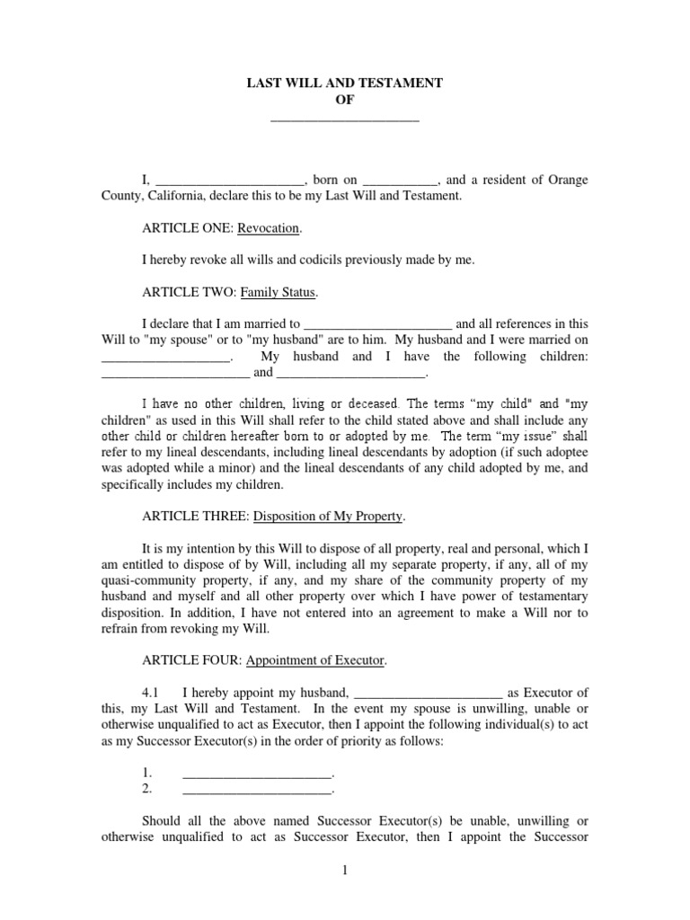 California Will Template | PDF | Will And Testament | Trust Law
