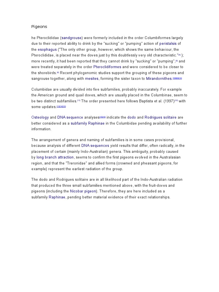 Pigeon Evolution and Classification Insights | PDF