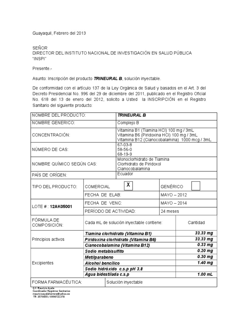 Trineural B Iny | PDF | Valoración | Química