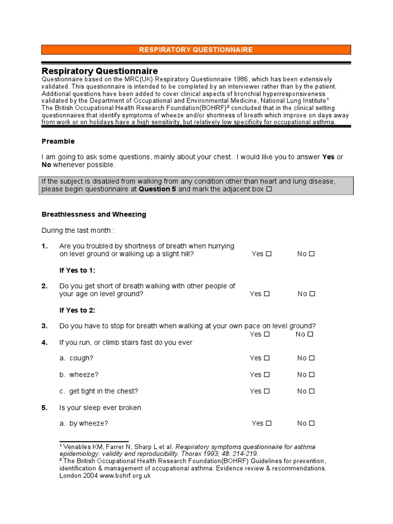 Respiratory Questionnaire | PDF | Chronic Obstructive Pulmonary Disease ...