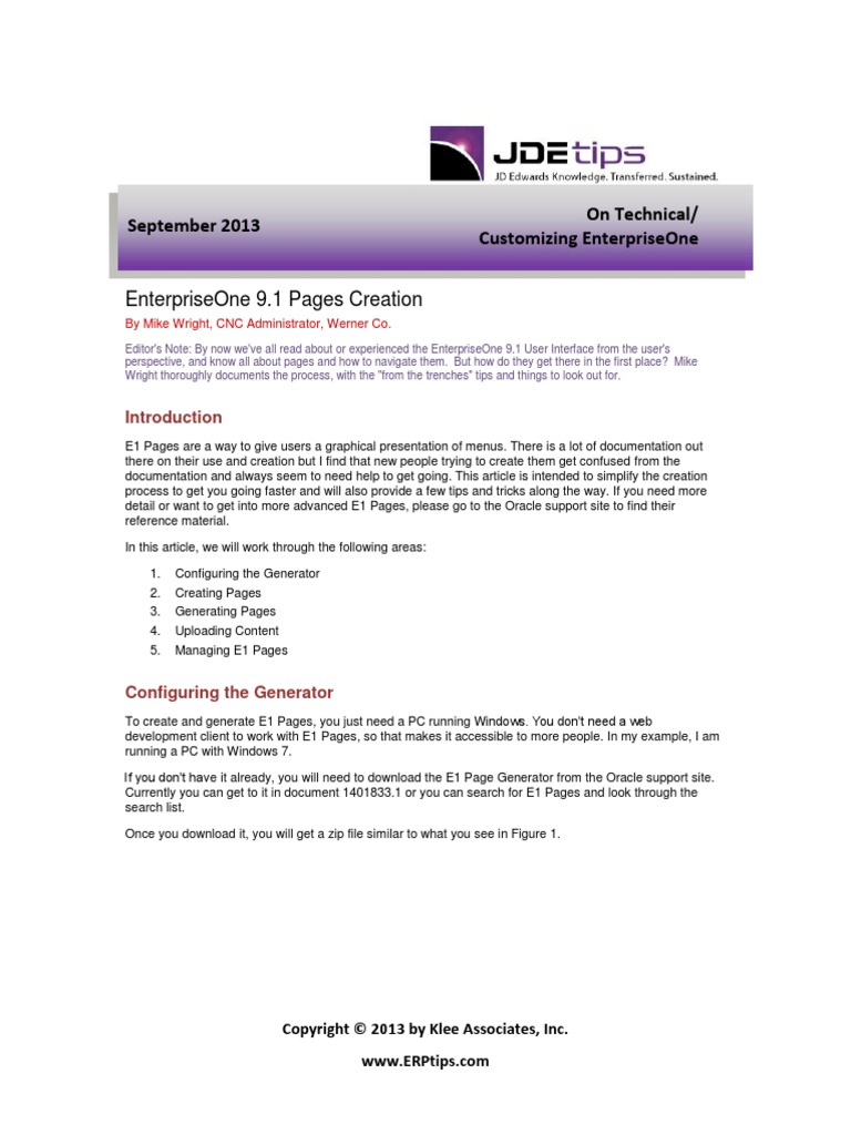 JDEtips Article E1PagesCreation | PDF | Computer File | Zip (File Format)