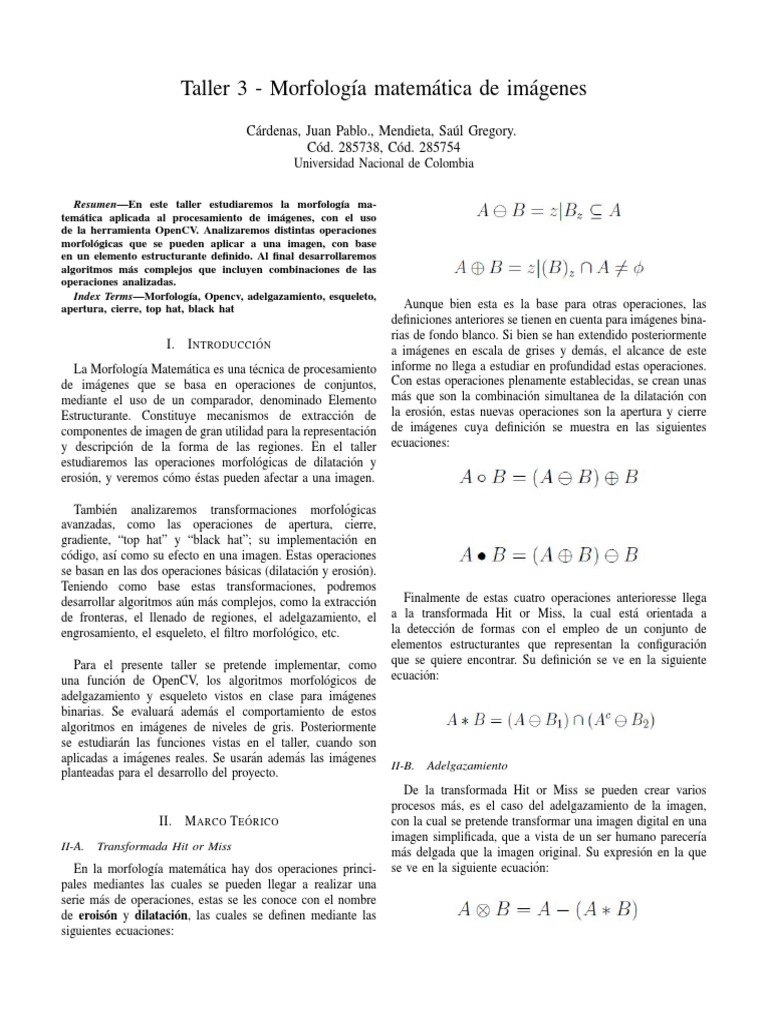 Análisis de operaciones morfológicas aplicadas al procesamiento de ...