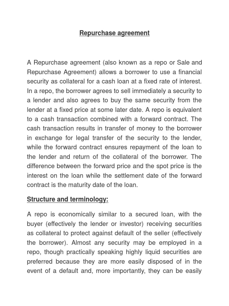 Repurchase Agreement | PDF | Repurchase Agreement | Economic Institutions