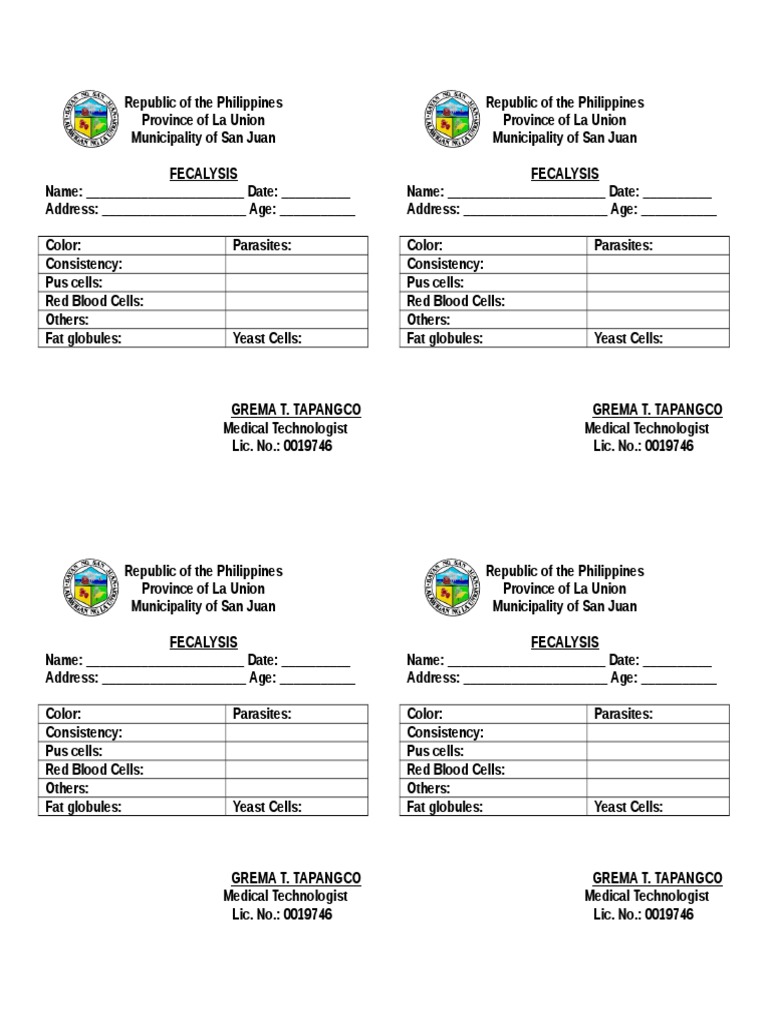 Fecalysis Report Sample Template | PDF