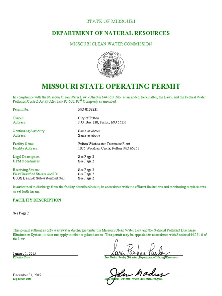 Missouri State Operating Permit | PDF | Clean Water Act | Sewage Treatment