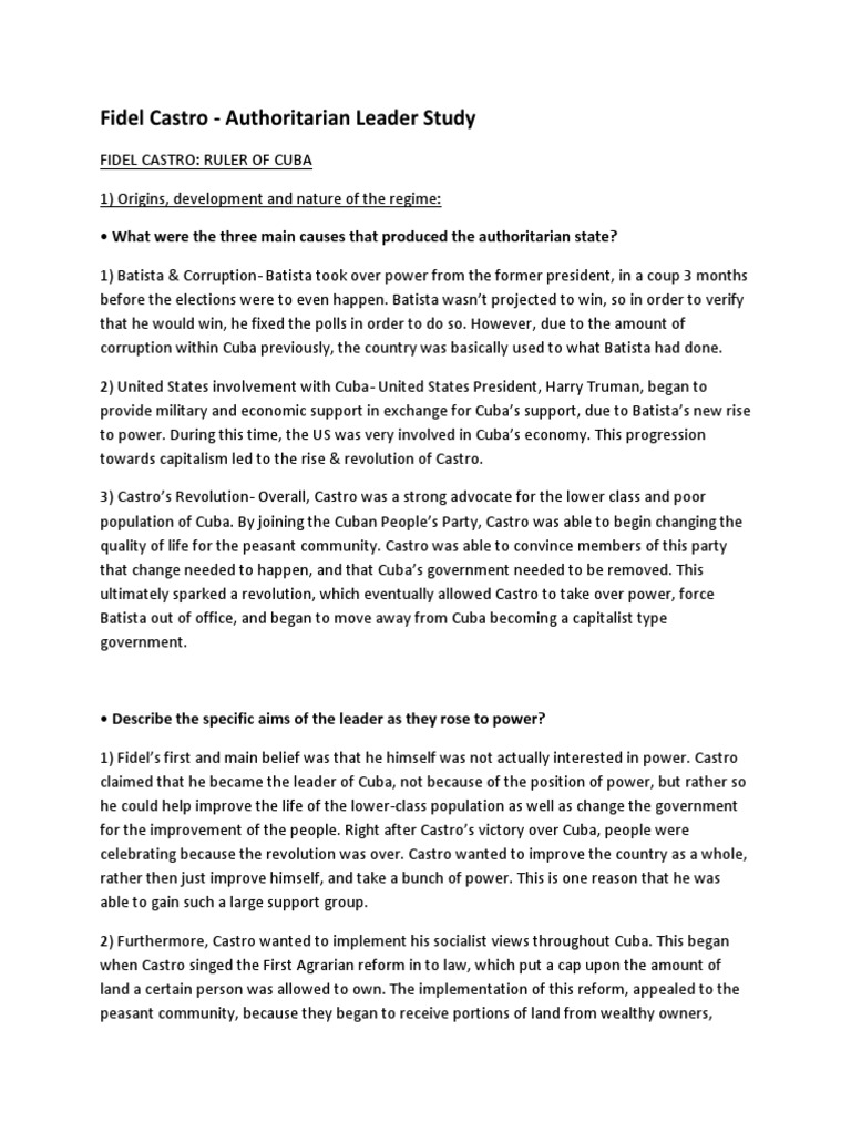 Fidel Castro Authoritarian Case Study | PDF | Fidel Castro | Cuba