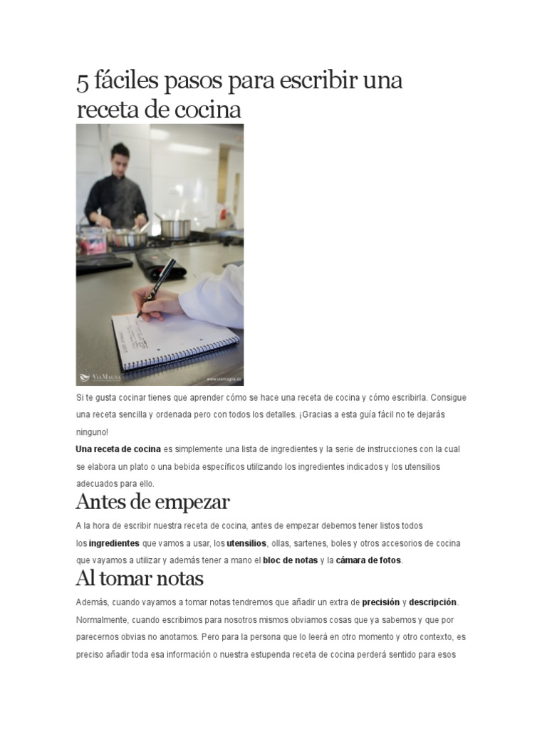 5 Fáciles Pasos para Escribir Una Receta de Cocina | PDF | Receta ...