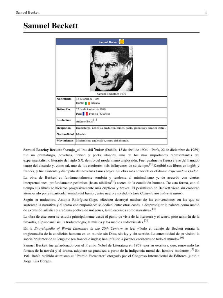 Biografía de Samuel Beckett | PDF | Samuel Beckett | James Joyce