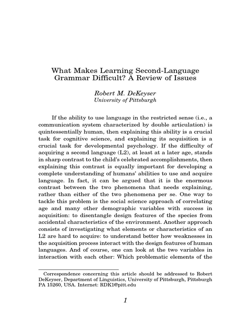 DeKeyser 2005 Language Learning | PDF | Second Language | Second ...