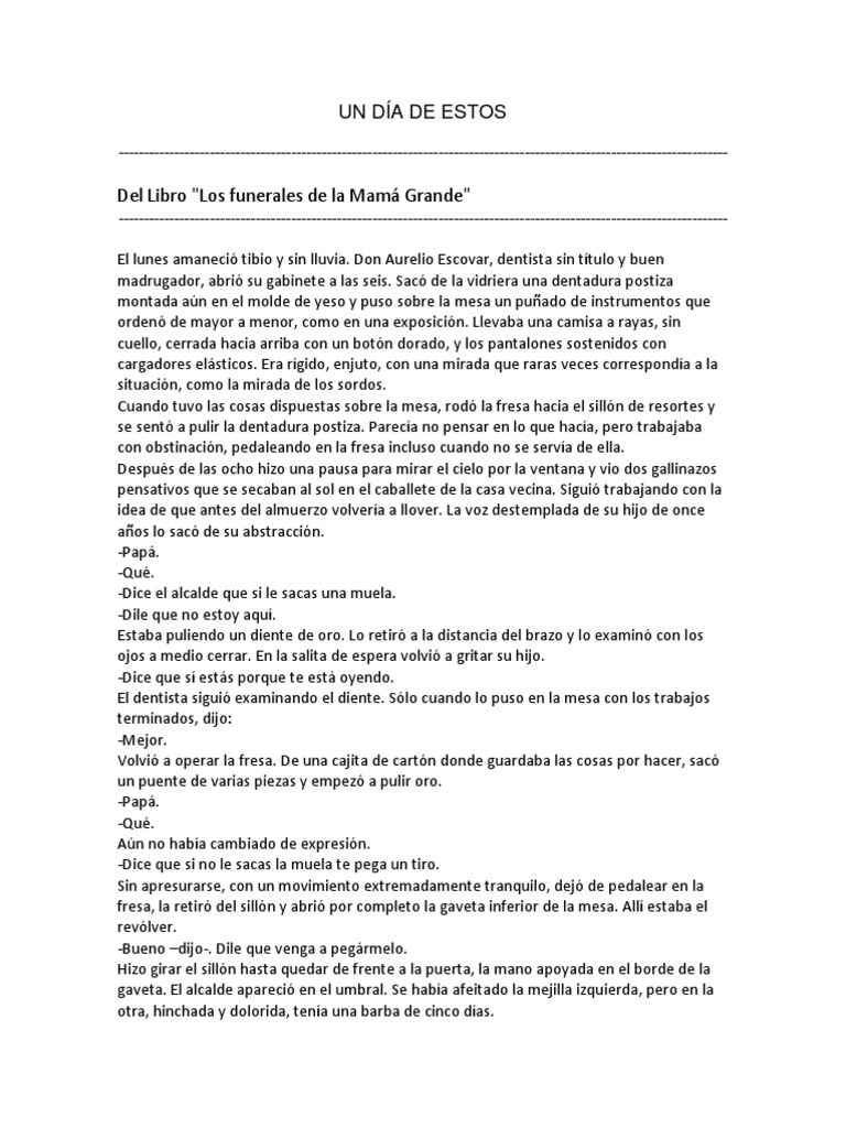 Un Día de Estos-Gabriel García Márquez PDF | PDF | Naturaleza