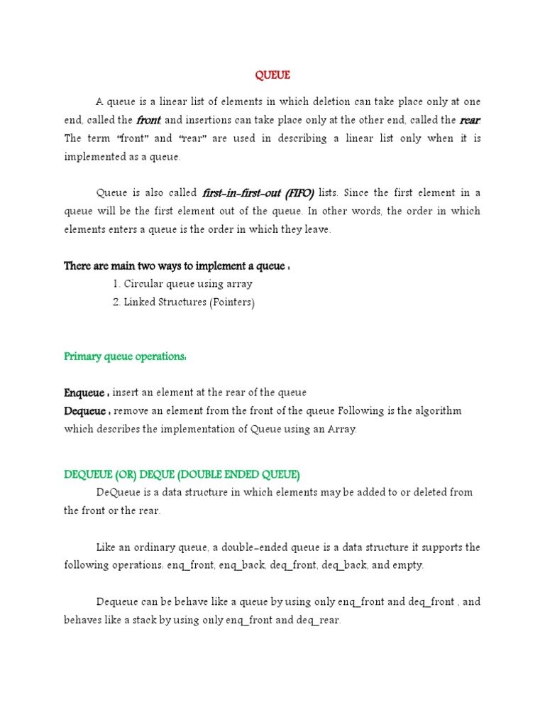 Queues Definition, Types and Representing PDF | PDF | Queue (Abstract ...