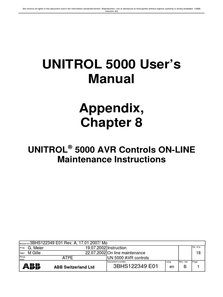 UNITROL 5000 User's Manual Appendix,: Unitrol 5000 AVR Controls ON-LINE ...