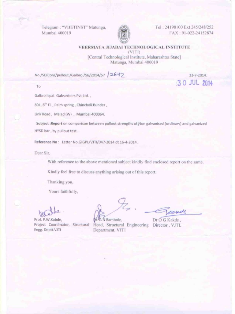 Vjti Pull Out Test Report | PDF