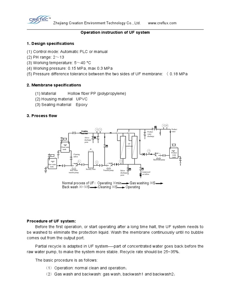 Uf System Operation Instruction-Creflux | PDF | Membrane | Pump