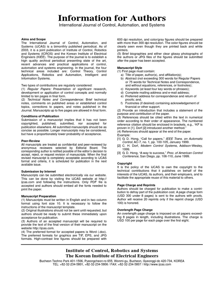 Information For Authors | PDF | Academic Journal | Automation